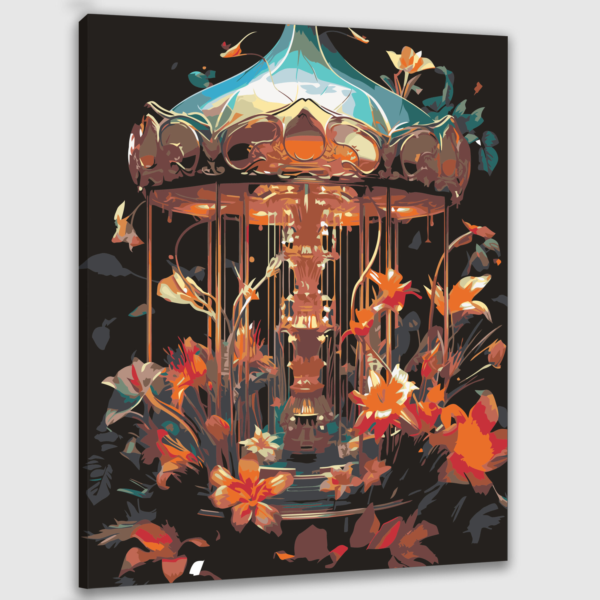 Картина по номерам 40x50 см, цифровое искусство, карусель, ботанические элементы, цветы, листья, виноградные лозы