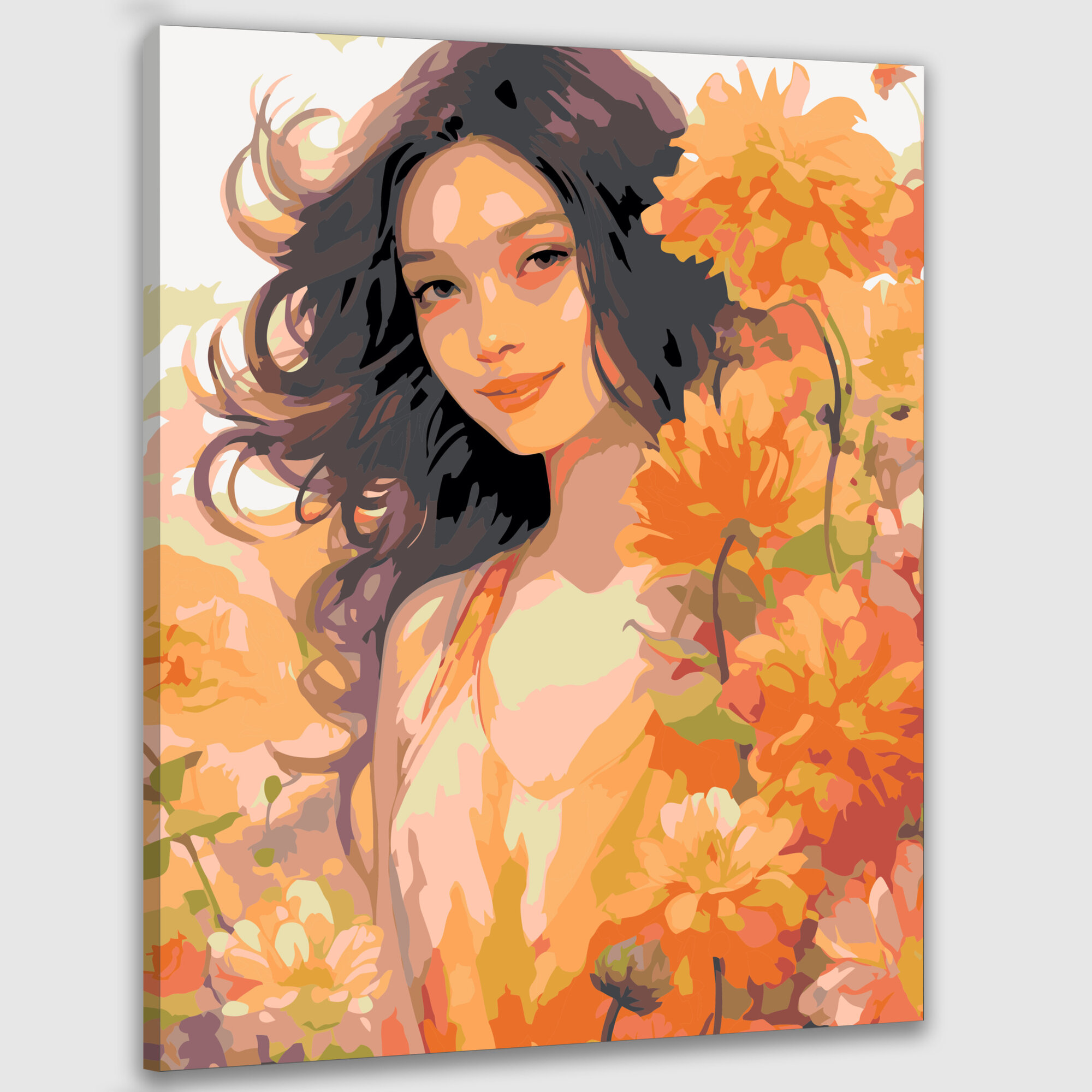 Картина по номерам 40x50 см, девушка, улыбка, ожерелье, сердце, свет, страсть, поле, цветы, радость, энтузиазм
