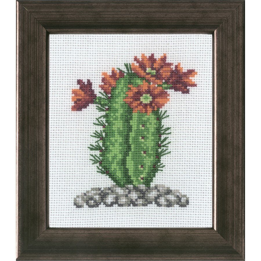 Набор для вышивания Кактус с оранжевым цветком 10 x 12 см PERMIN 13-7443