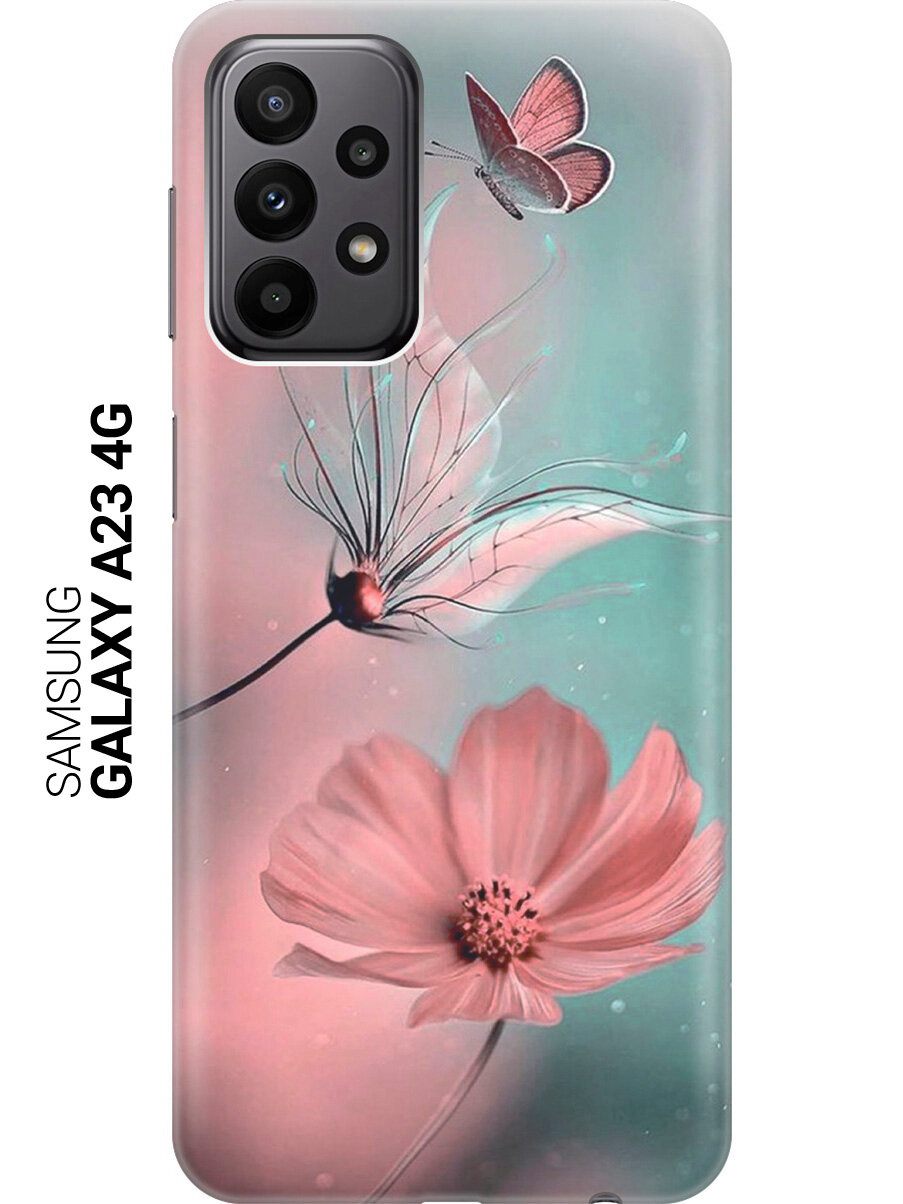 Силиконовый чехол на Samsung Galaxy A23 4G, Самсунг А23 4Г с принтом "Бабочка и цветы"