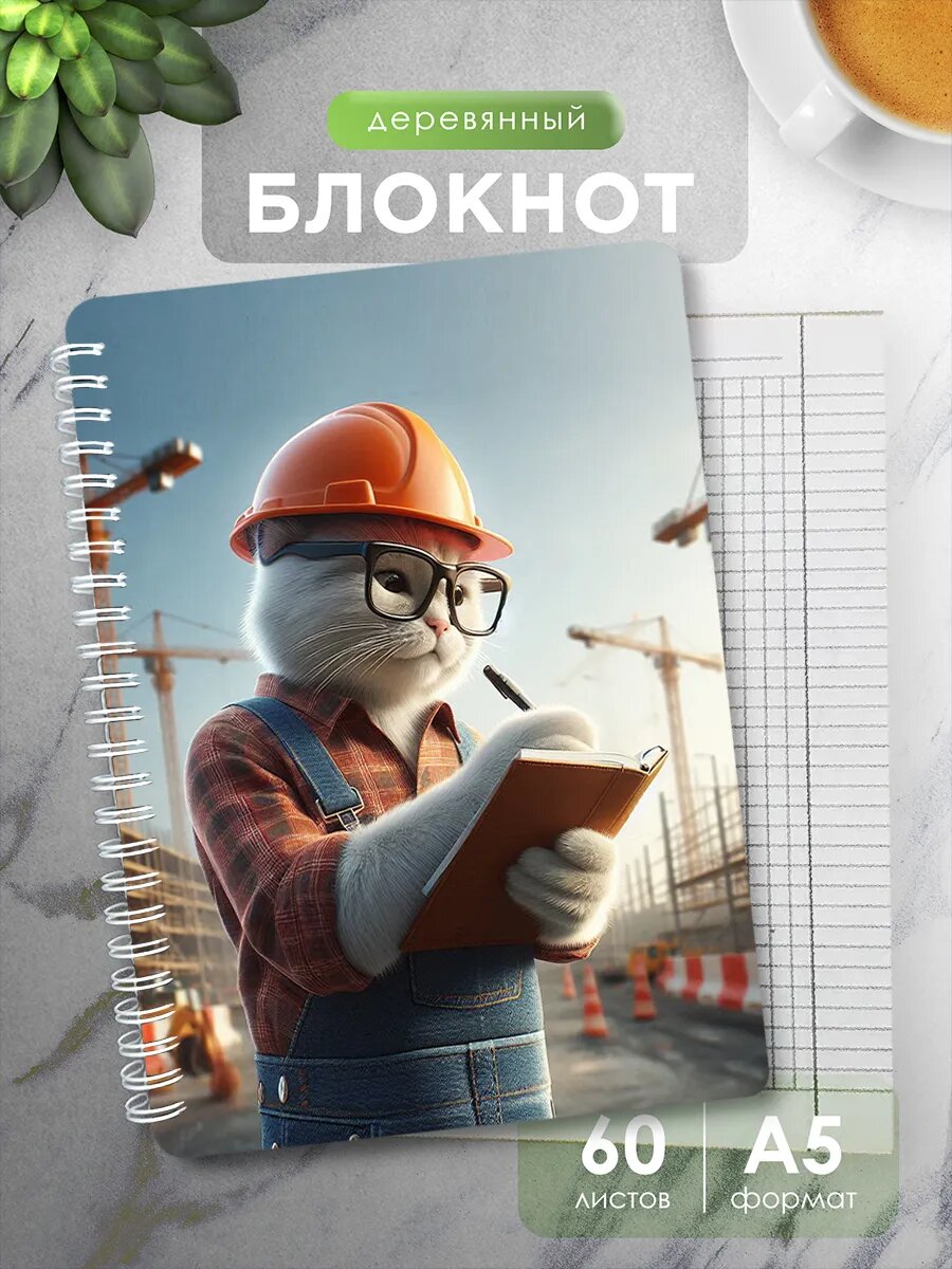 Блокнот деревянный Wood-Book с принтом специалисту в подарок