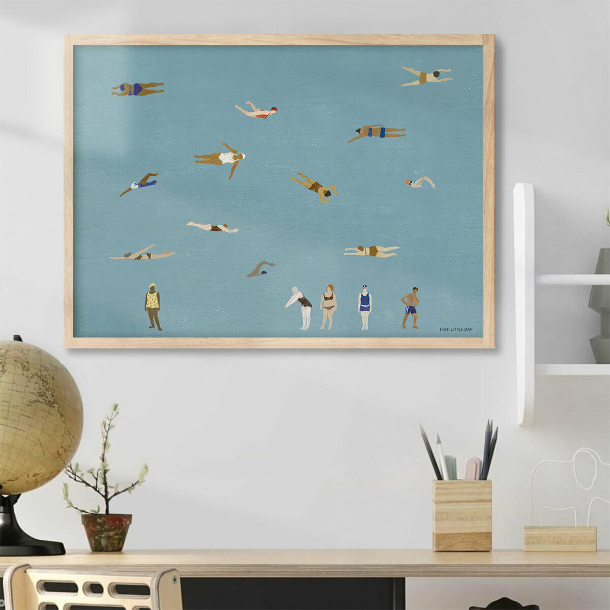 Постер "Абстракция рисунок люди в море" 40x50 без рамки для интерьера на стену