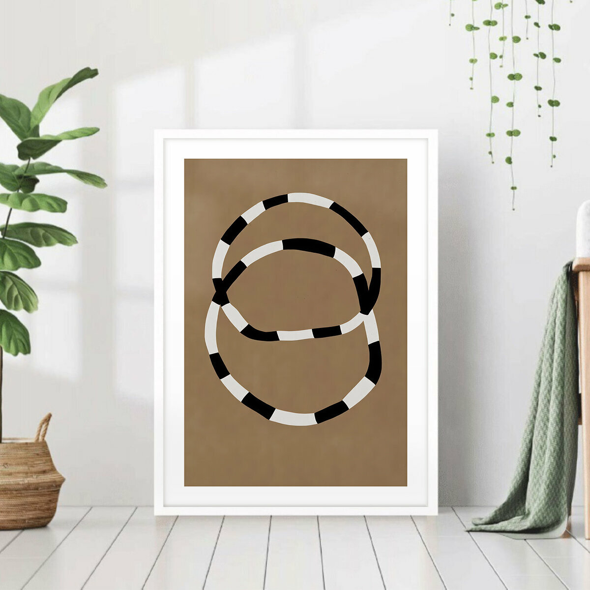 Постер "Абстракция кольца на коричневом фоне" 40х50 в белой рамке для интерьера на стену