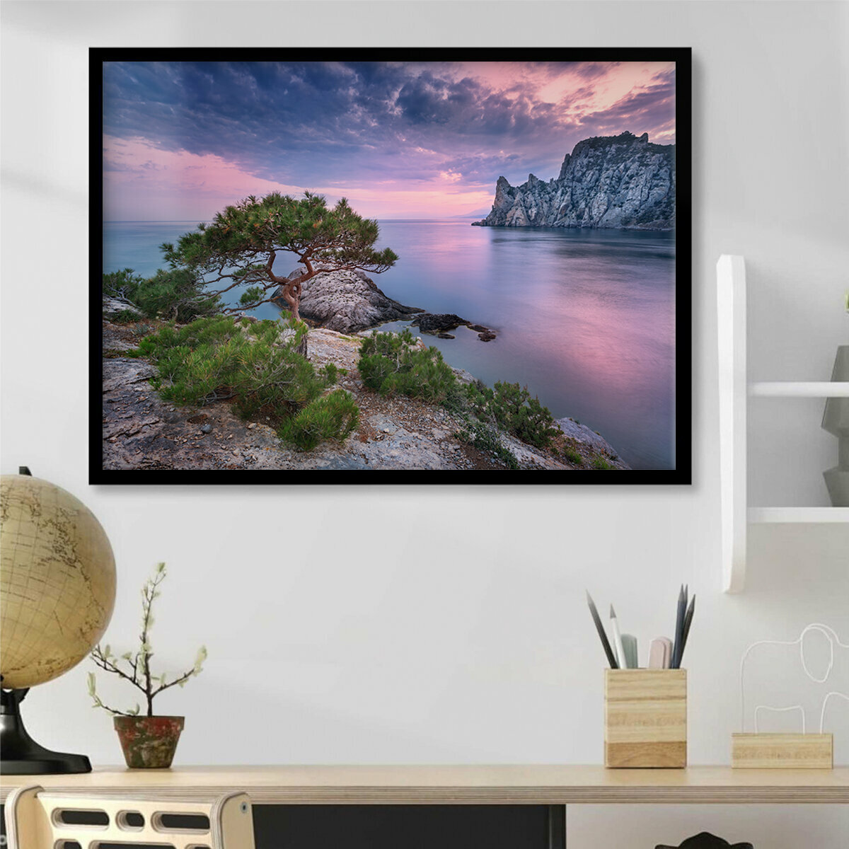 Постер "Горы на закате" 40x50 в черной рамке на стену для интерьера