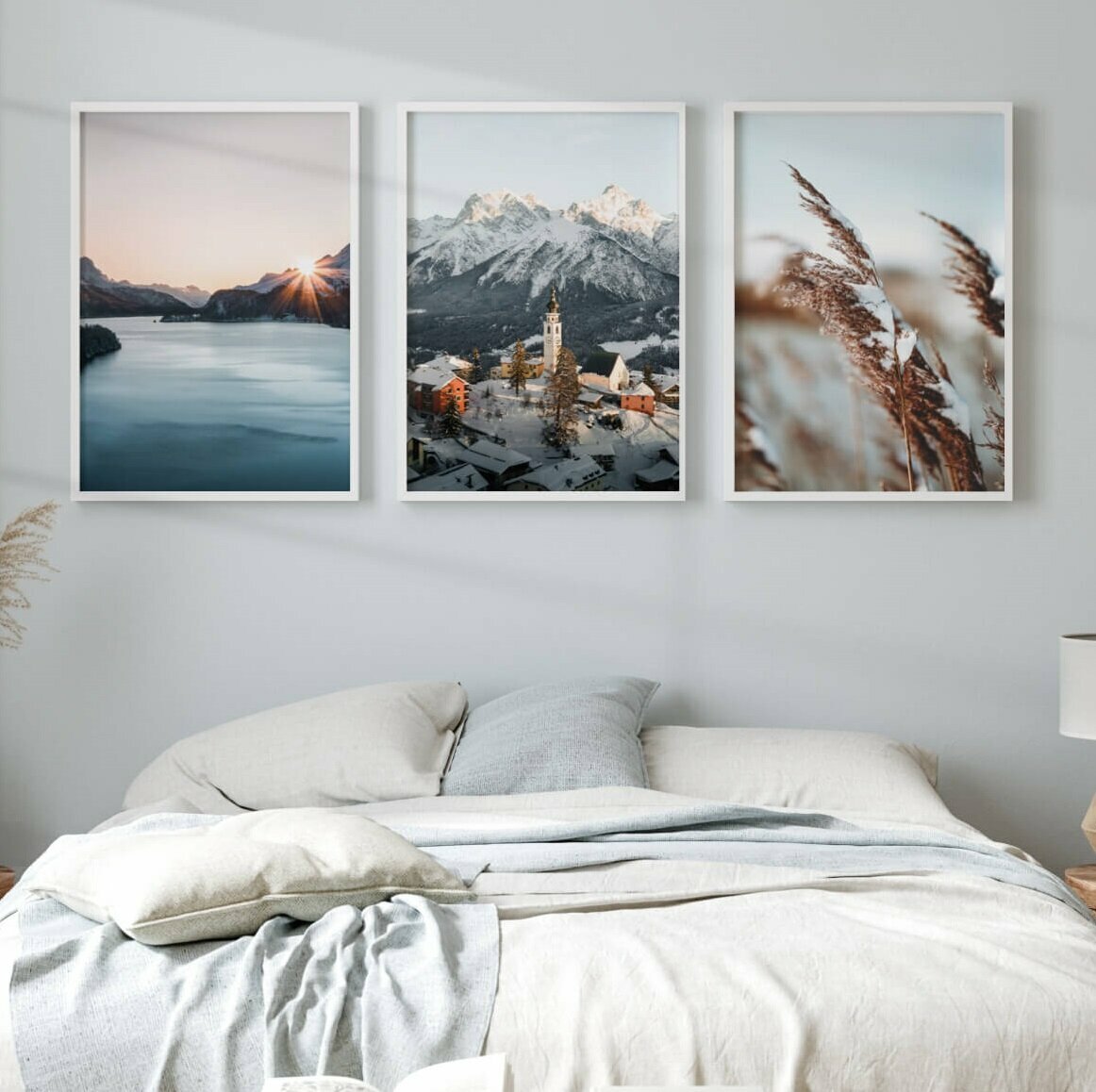 Постер 3 шт 50x70 без рамки "Зима в горах" набор картин для интерьера