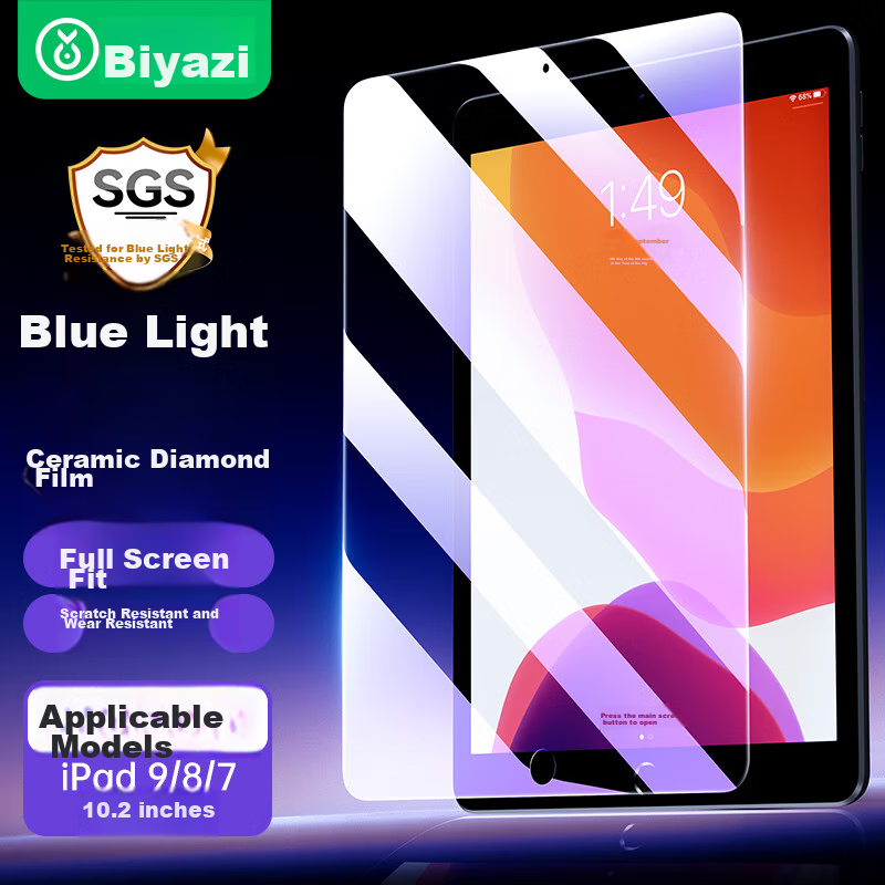 BIAZE [Refund for Defective Products] Tempered Glass Screen Protector for 2021 Apple IPad 10.2, Compatible with 9th/8th/7th Generation Tablets, 10.2-Inch, Anti-Blue Light Protective Film, Scratch-Resistant, PM119 Blue