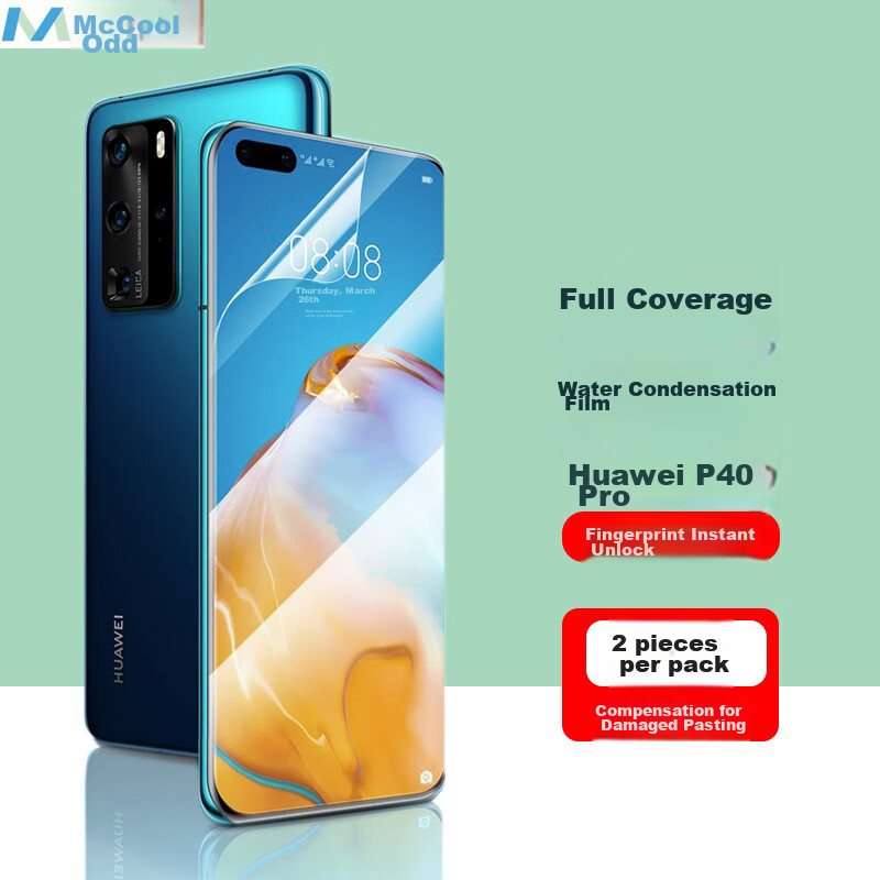 Maikuqi Hydrogel Screen Protector for Huawei P40 Pro, Full Coverage Anti-Fingerprint HD Clear Phone Protective Film, 2-Pack