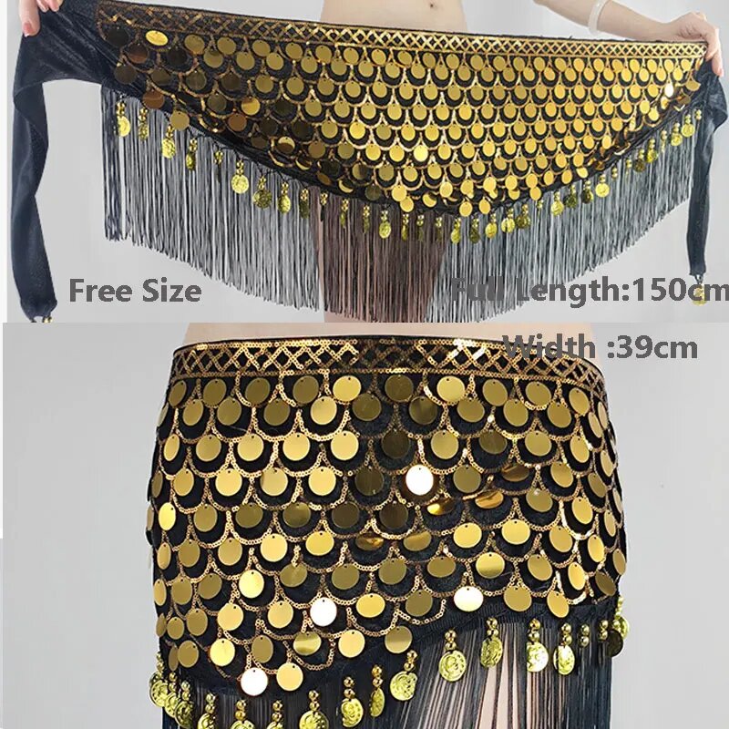Танцевальный пояс для belly dance с блестками L, Free size 3