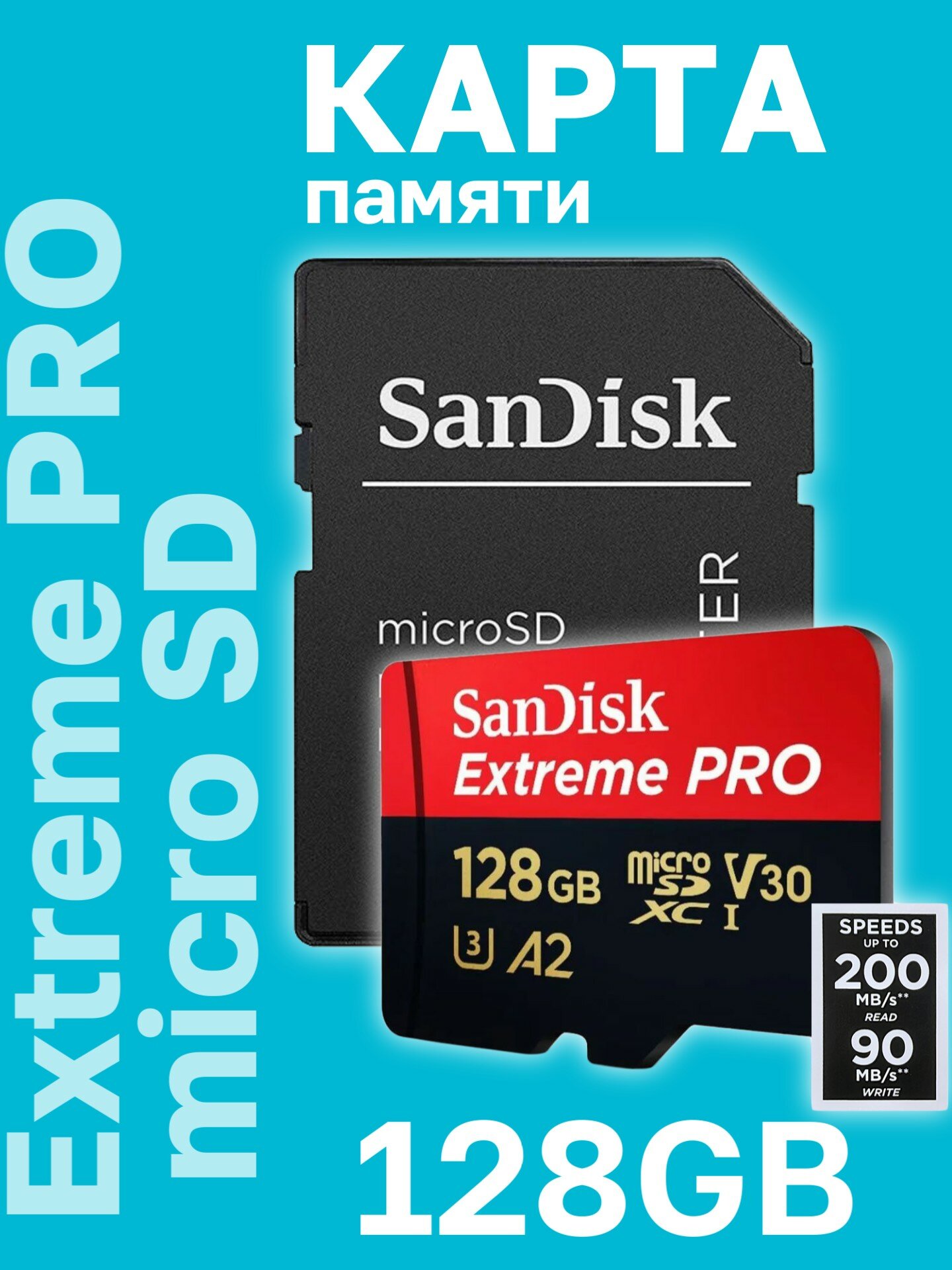 Карта памяти SanDisk Extreme PRO microSD 128 ГБ