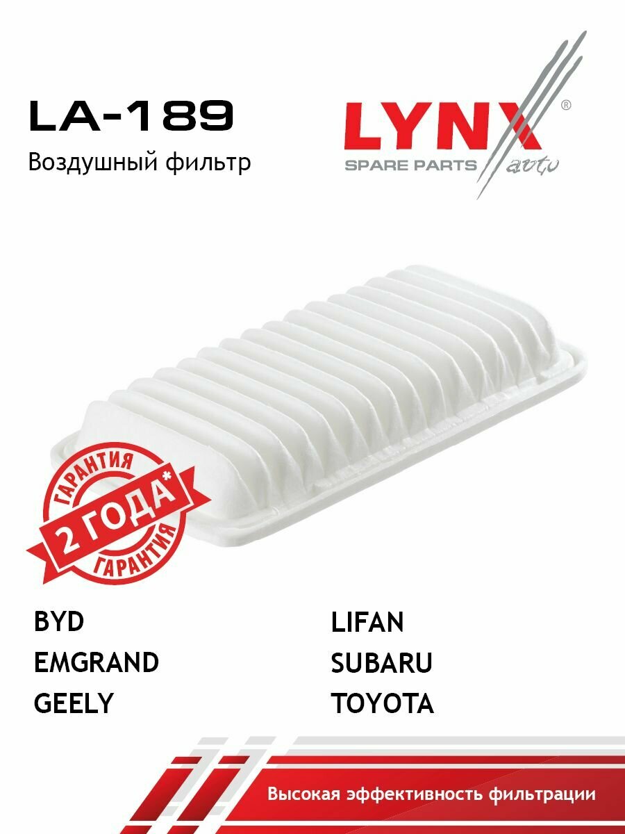 LYNXauto Фильтр воздушный TOYOTA Avensis 1.6-2.4 03> / Corolla 1.4-1.8 02>, GEELY Emgrand EC7 09>, LIFAN SOLANO 08>, BYD F3/F3R 05>