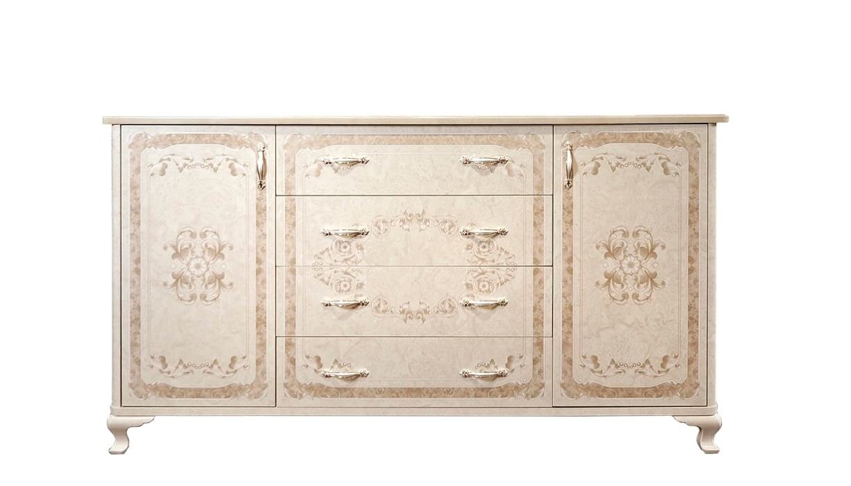 Комод в гостиную Alba "Патрисия", 4 ящика, бежевый, глянцевый, 181,5 см x 49 см x 99 см
