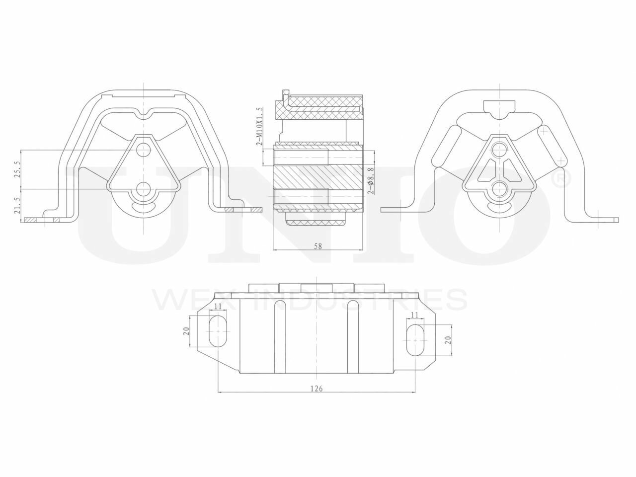 Опора двигателя левая, для Дэу Ланос (KLAT) 97-, Опель Кадетт E 84-, Daewoo Lanos Opel Kadett 84-, артикул RMP-15052, производителя UNIO