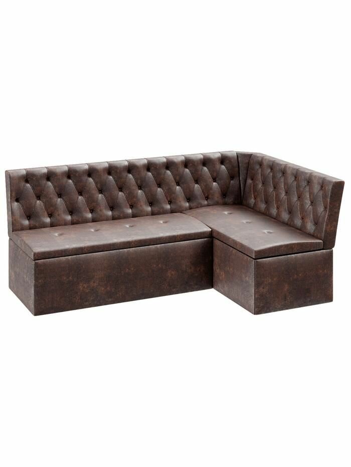Кухонный диван, уголок Марселло без подлокотников, с ящиком для хранения, 191х116х78 см, Коричневый, велюр