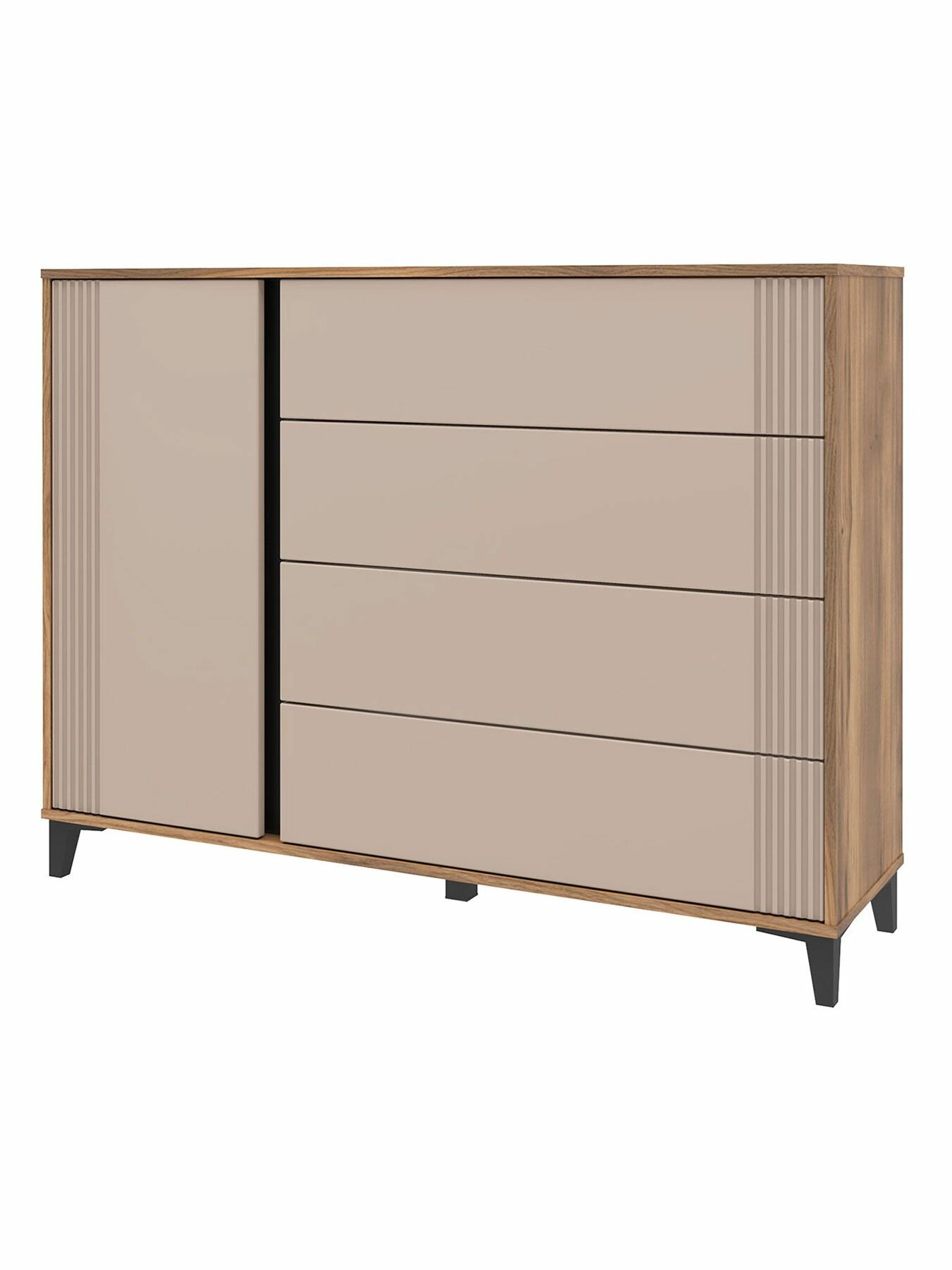 Комод для одежды и хранения вещей Барселона с ящиками, с полками, с доводчиками, 137х39.3х103 см, Дуб Барокко / Бежевый