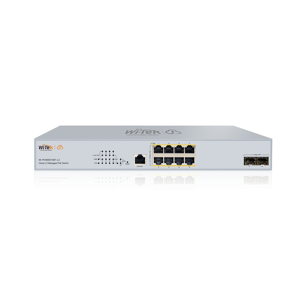 WI-PCMS5010BT-L3, управляемый коммутатор, PoE бюджет 370Вт, 8*2,5GE PoE, 2SFP+ 10G, Cloud