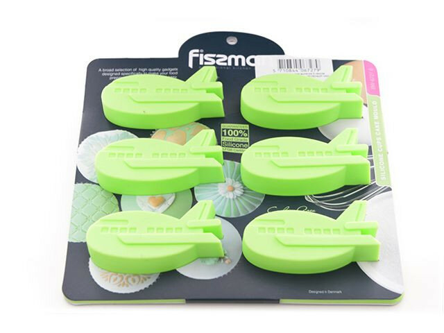 6727 FISSMAN Форма для выпечки 6 кексов самолеты 22x20x2.5 см, цвет зеленый ЧАЙ (силикон)
