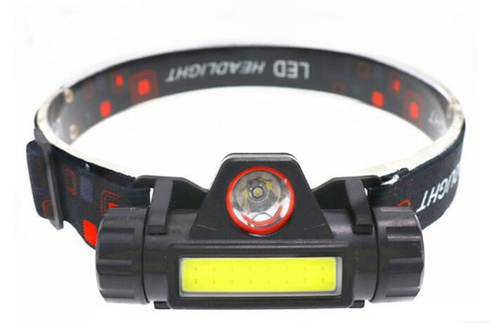 Налобный светодиодный фонарь с магнитом, регулировкой угла свечения и диммированием COB светильника, cо встроенным аккумулятором и зарядом от USB, кабель USB и АКБ в комплекте.