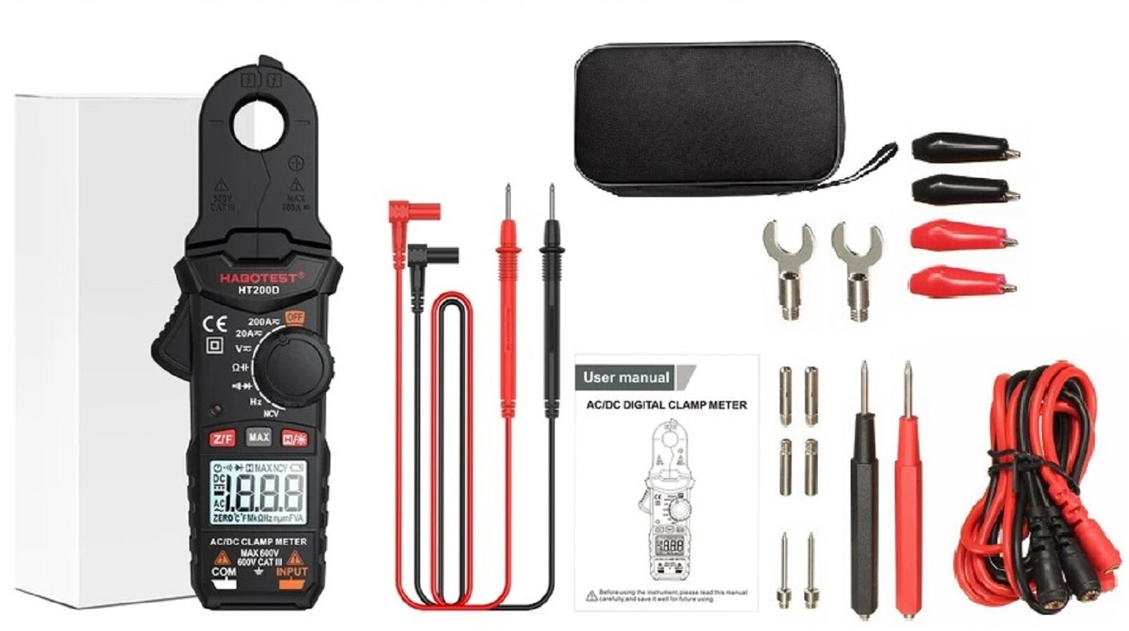 Клещи токовые профессиональные HABOTEST HT200D PRO True RMS до 200 А. Гарантия 2 года. 18 функций.