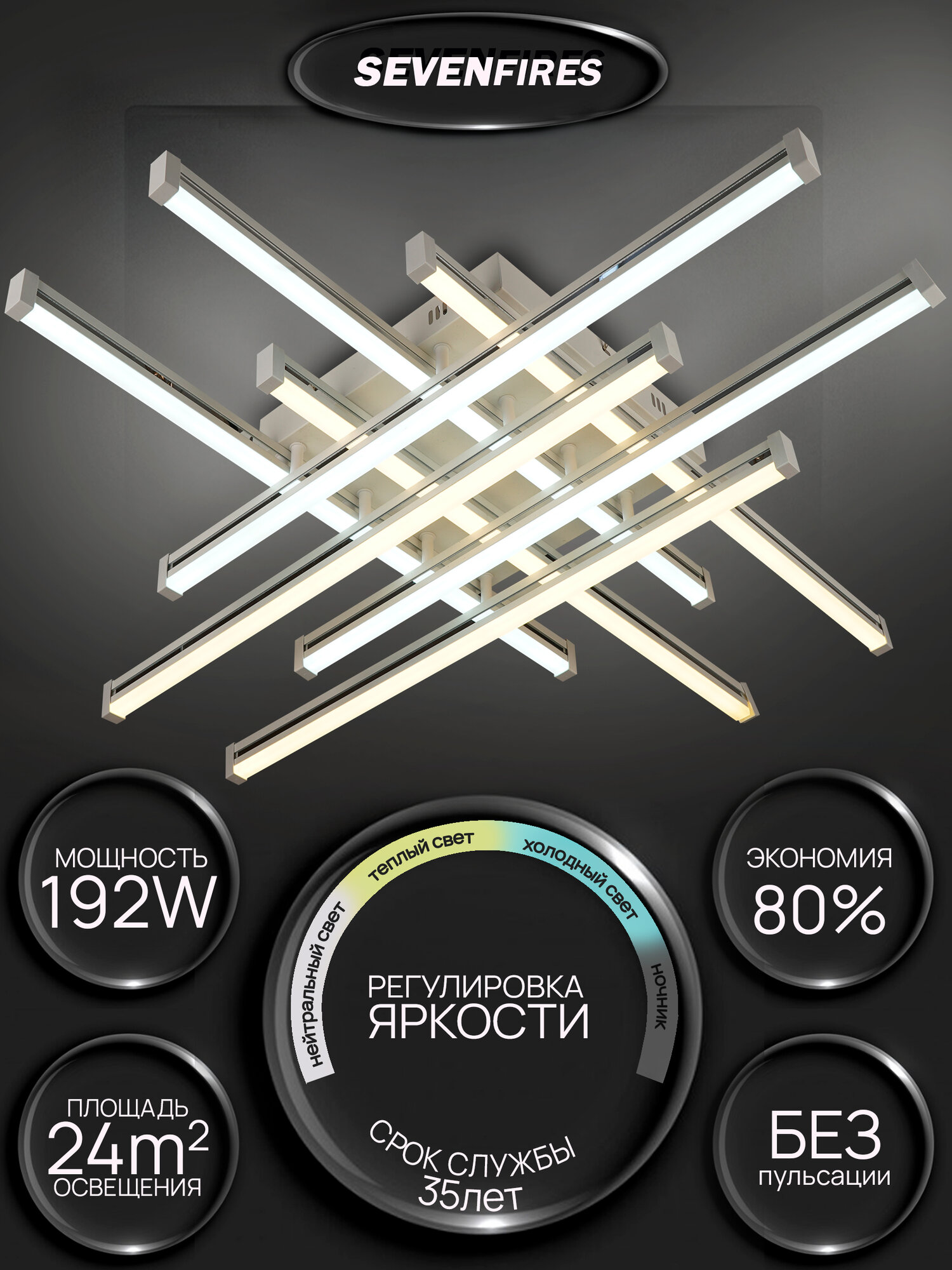 Люстра потолочная светодиодная Семь Огней, белая, с пультом, для зала