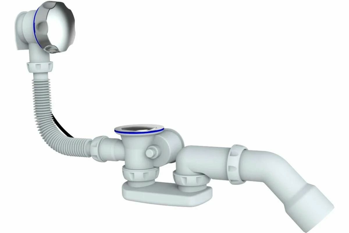 Сифон автомат для ванны и глубокого поддона с переливом и отводом 40х40/50мм, Unicorn S101