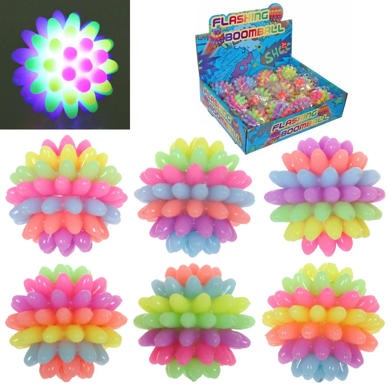 Мяч-попрыгун «Ёжик» "FLASHING BOOMBALL" 5,5 см, ПВХ, цвет в ассортименте, светящийся