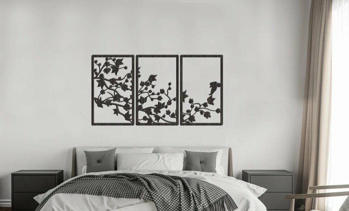 Панно/декор из дерева на стену Листья (комплект из 3 панно)