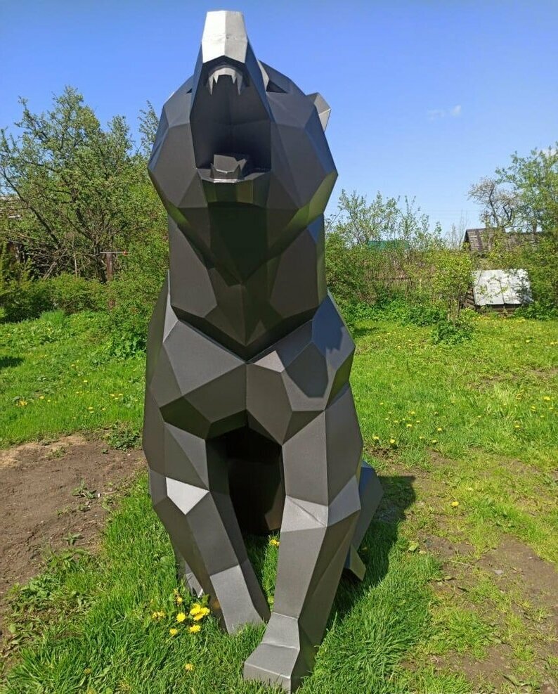 Полигональная фигура Бурый медведь, геометрический полигональный металлический декор интерьера
