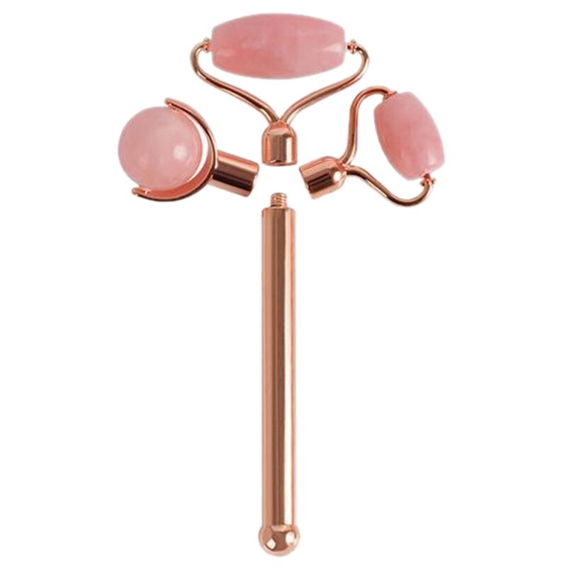 Нефритовый ролик, розовый кварц, ролик для лица, 3 в 1 сменный натуральный камень — для более упругой, молодой и сияющей кожи