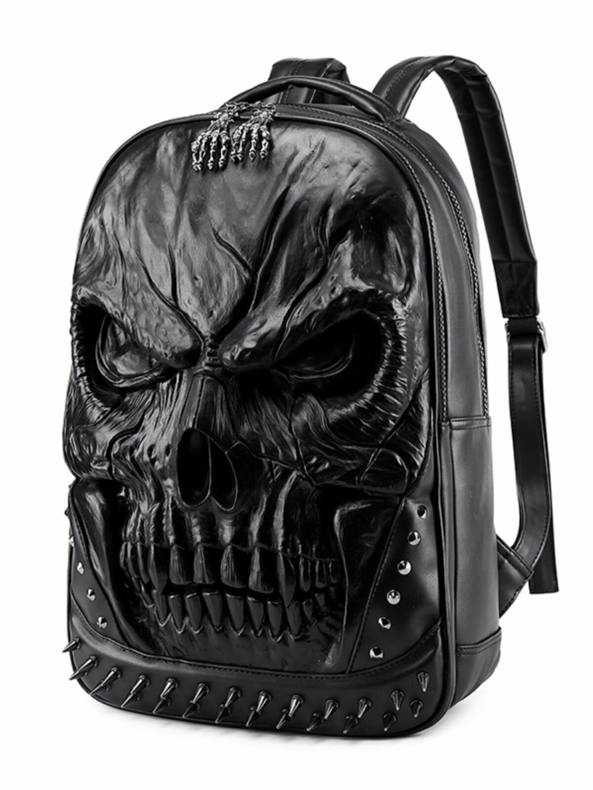 Рюкзак "Черный череп", воловья кожа, городской, застежка-молния