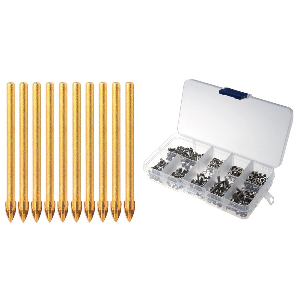 10 шт. сверл по стеклу с крестообразной головкой из карбида вольфрама и 300 шт. винтов с плоской головкой и крестообразной головкой