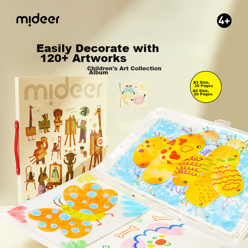 MiDeer Certificate Holder, Student Art Portfolio, Work Collection, Exam Papers, Children's Art Collection Album, 40 Pages (A3+A4)