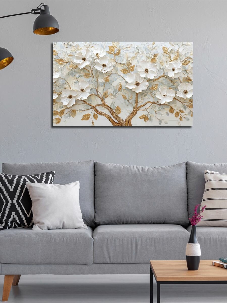 Картина на холсте LOFTime 60х100 Абстракция дерево с белыми цветами 1 КБ-1652-60100