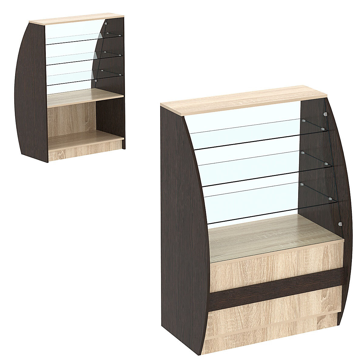 Торговый прилавок со стеклом серии бриз №1-900 широкий, Дуб Сонома + Дуб Венге