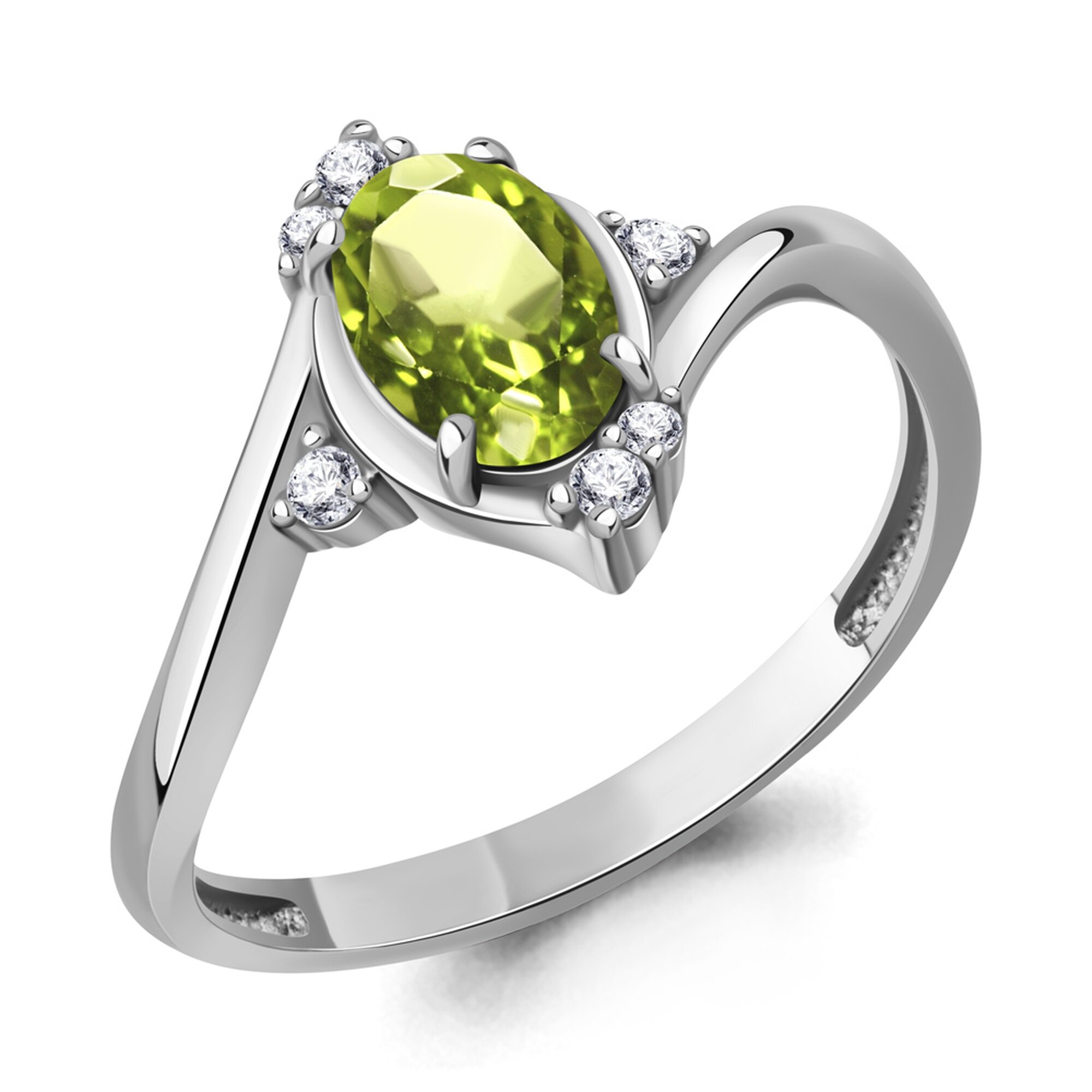 Кольцо, серебро, 925 проба, родирование, хризолит, фианит