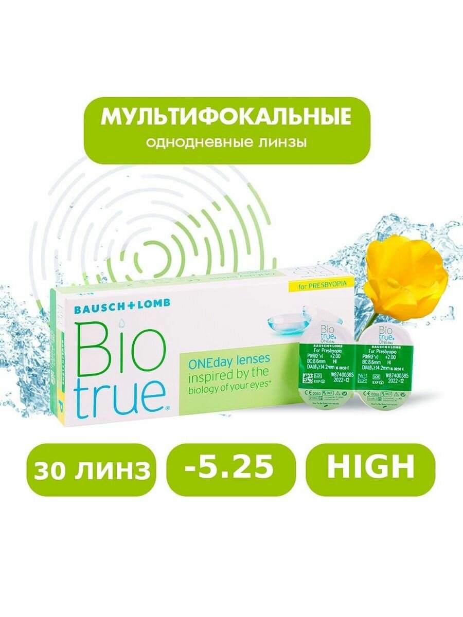 Biotrue Oneday for presbyopia (30 линз), 8.6, -5.25, HIGH (высокая)
