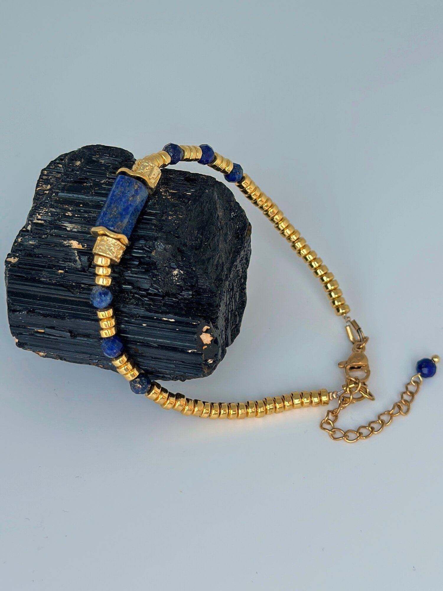 Браслет, гематит, лазурит