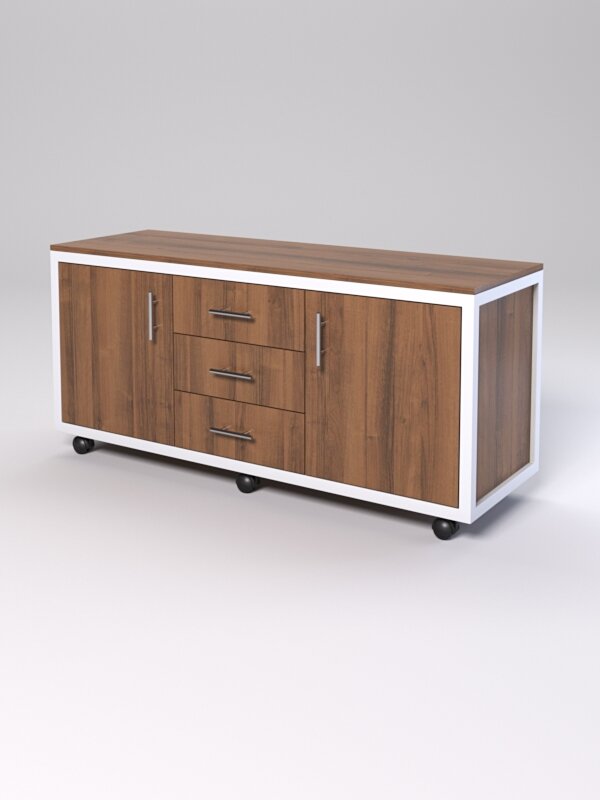 Греденция НТ-350 "стронг" в стиле лофт, Орех + металлический каркас Белый