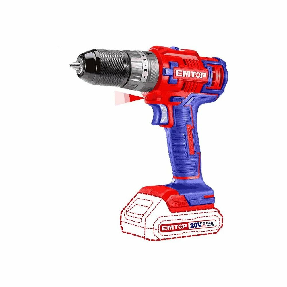 EMTOP Аккумуляторная ударная дрель-шуруповерт Напряжение: 20 ВСкорость холостого хода: 0-400 /0-1500 об / минМаксимальная частота ударов: 22500 об / минМ ECIDL6200128