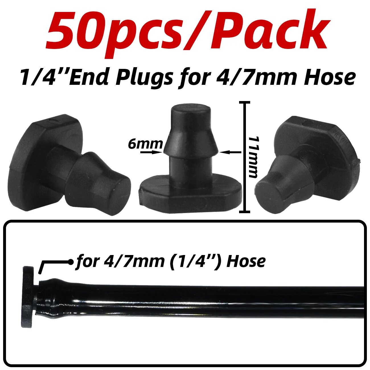 KESLA Шипованные Соединители для Капельного Полива 4/7 мм Черный, A-Eng Plug-50pcs