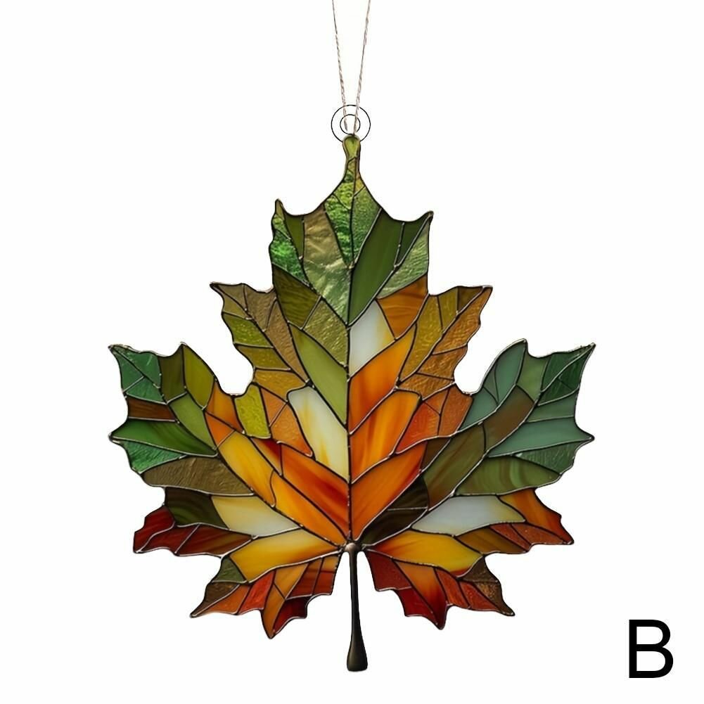 Винтажная акриловая подвеска Кленовый лист с витражным стеклом