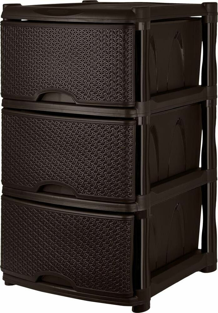 Комод для вещей пластиковый Rattan 3 секции, темный каштан