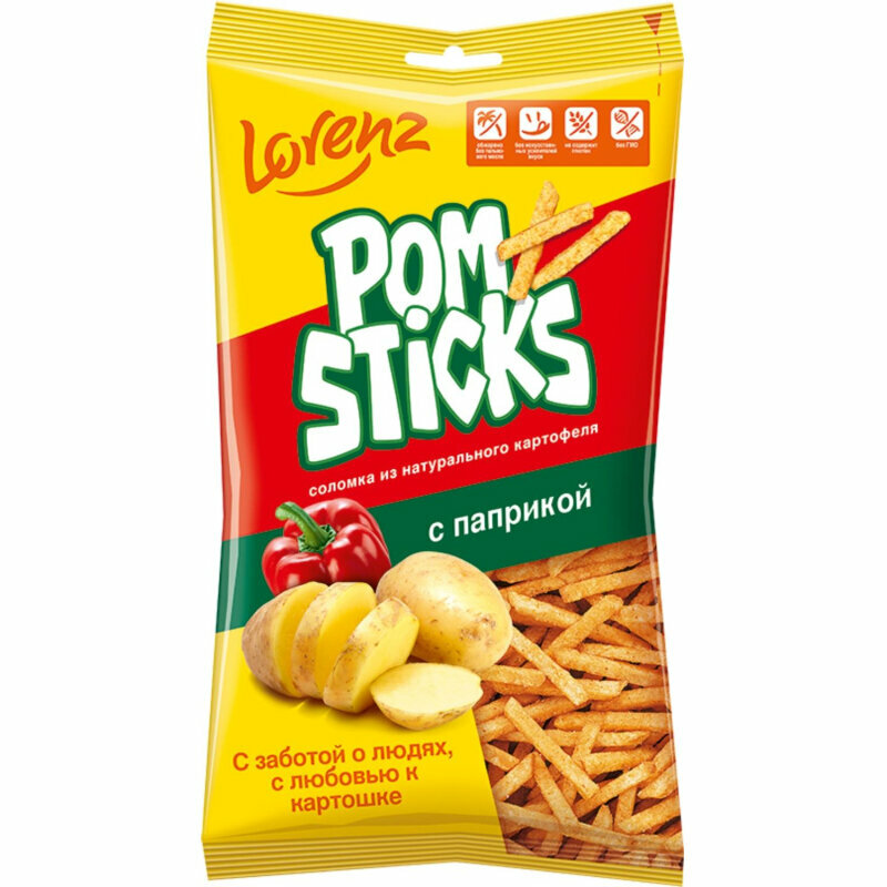 Чипсы картофельные соломкой Lorenz Pomsticks с паприкой 100г, 2265826