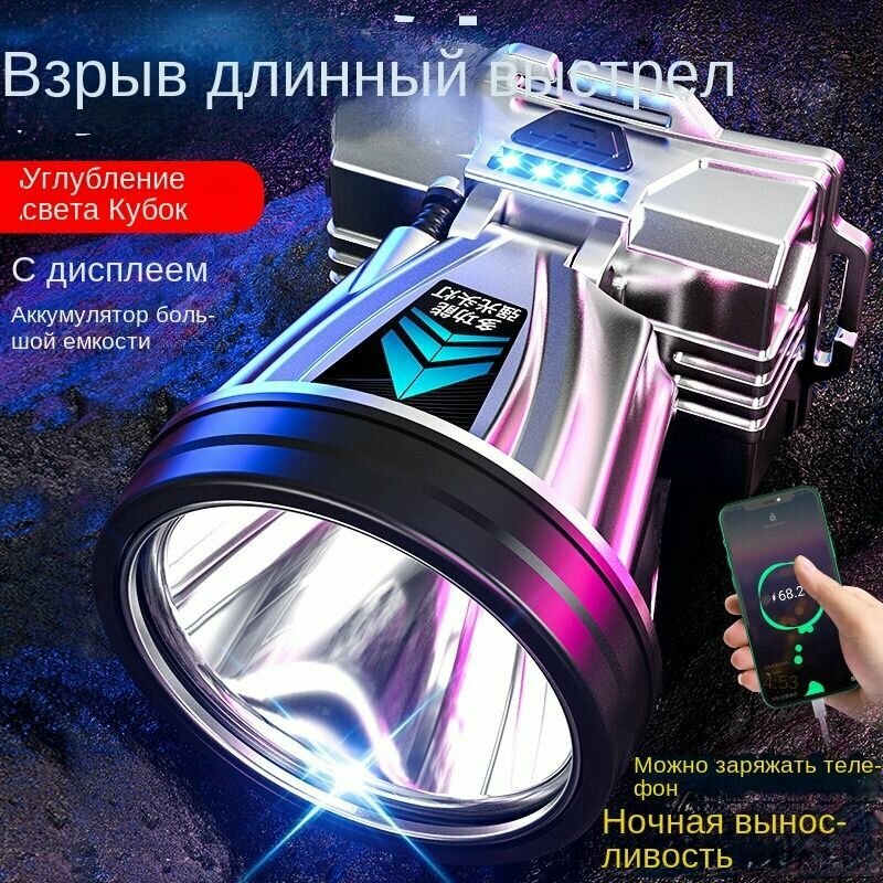Фонарь налобный аккумуляторный, фонарик мощный