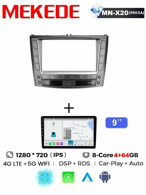 Магнитола 9" Mekede MN X20 Pro 4/64 Gb Lexus IS250 XE20 (Hm) 2005-2013 (A) carplay