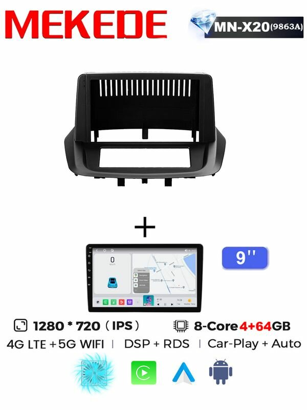 Магнитола 9" Mekede MN X20 Pro 4/64 Gb Renault Fluence 1 2009-2017 carplay