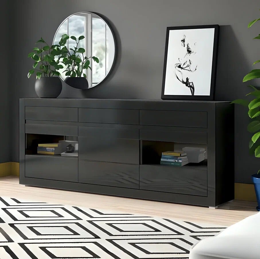 Комод Грэйс-2, ЛДСП, МДФ, шариковые направляющие, с ящиками, черный