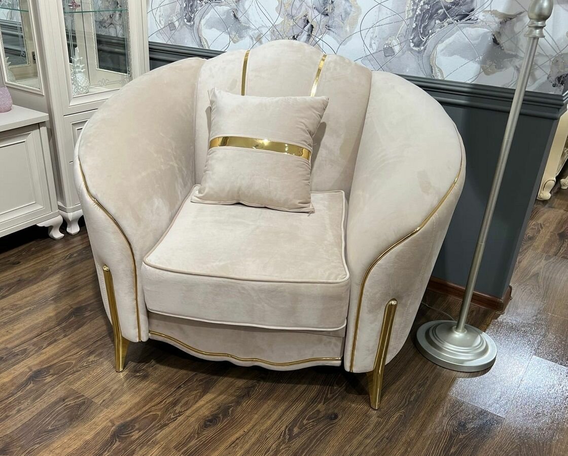 Кресло Alba Лара, велюр, натуральное исполнение, арт-декор, бежевое золото, 120х90х105см