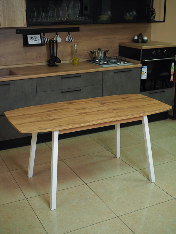 Стол кухонный Лион, дуб вотан на белых опорах, 120/152x70x75 см.