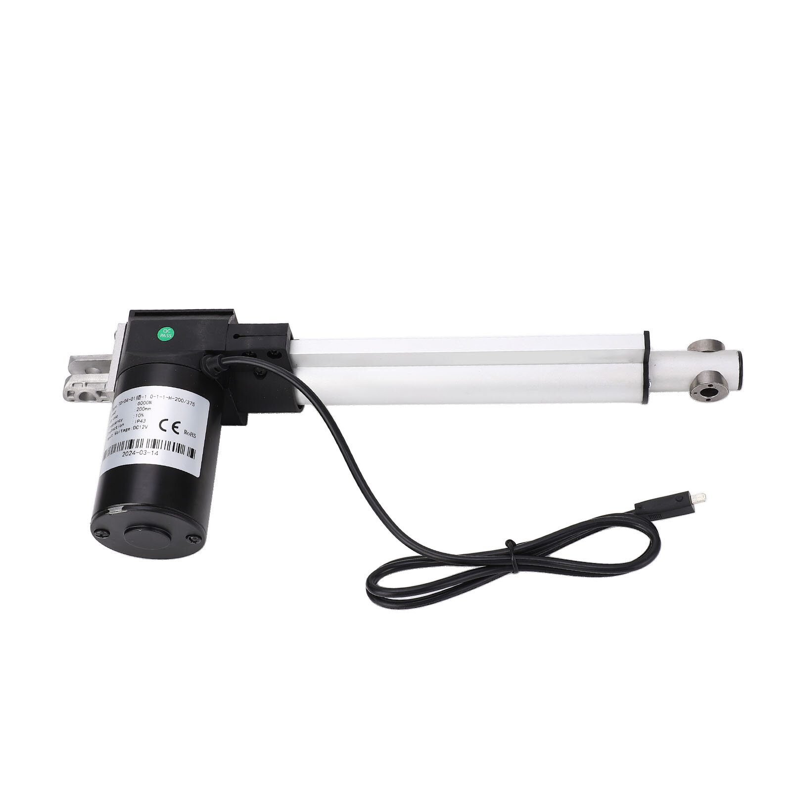 Электрический линейный привод 6000N с мотором для подъема, 200 мм ход, 12В