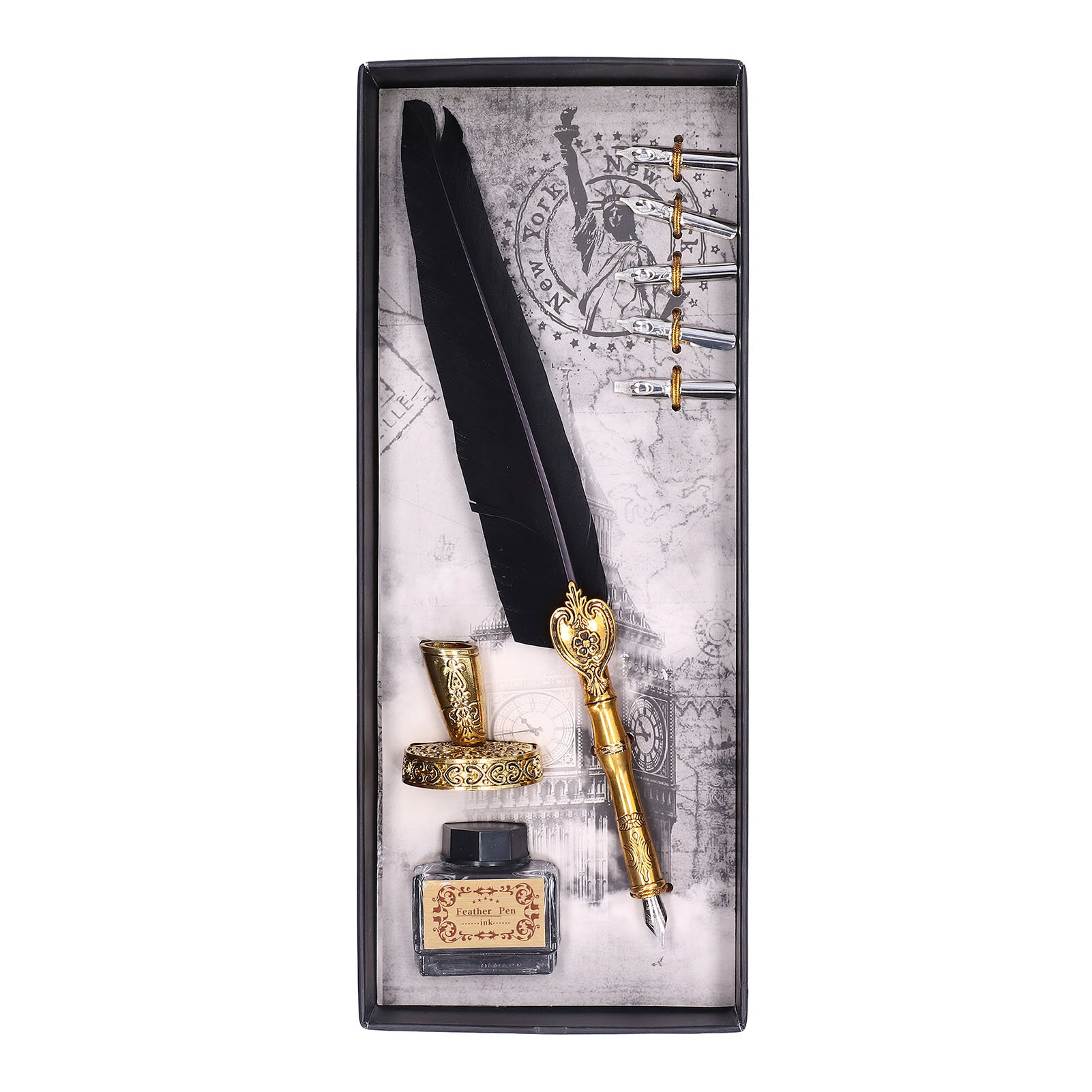 Перьевая ручка Feather Pen, изысканный винтажный стиль, элегантный дизайн, нержавеющая сталь, плавное письмо, износостойкое перо, черный цвет.